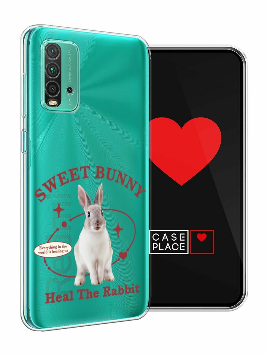 Чехол на Xiaomi Redmi 9T / Сяоми Редми 9Т с принтом "Heal the rabbit", прозрачный — фото 1
