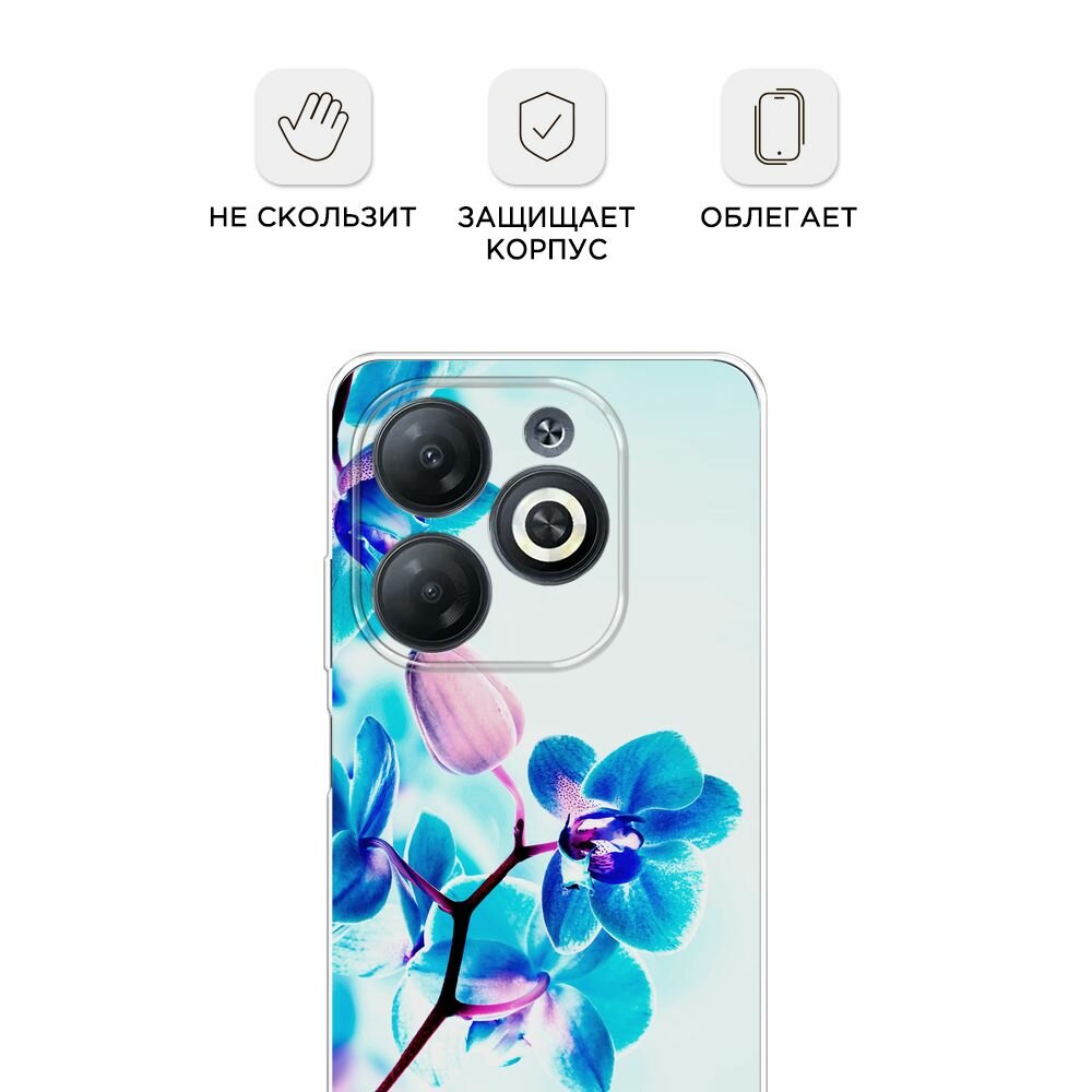 Чехол на Infinix Smart 8/8 HD/HOT 40i / Инфиникс Смарт 8/8 HD/HOT 40i с принтом "Голубая орхидея" — фото 1