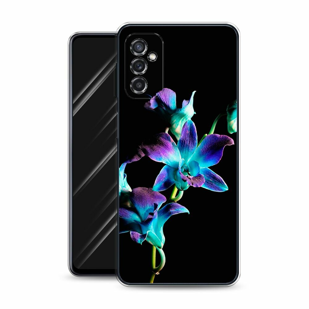 Чехол на Samsung Galaxy M52 / Самсунг Галакси M52 с принтом "Синий цветок на черном" — фото 1