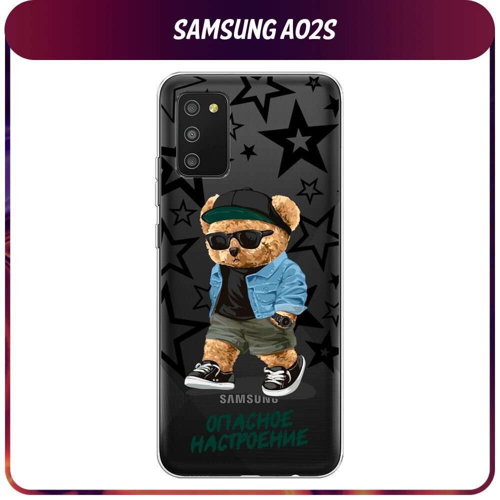 Чехол на Samsung Galaxy A02s / Самсунг Галакси A02s с принтом "Опасное настроение - 23 февраля", прозрачный