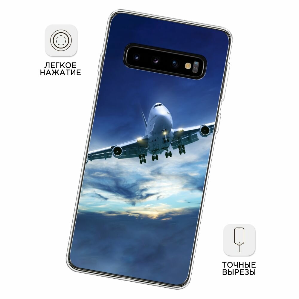 Чехол на Samsung Galaxy S10 + / Самсунг Галакси S10 Плюс с принтом "Самолет в небе" — фото 1