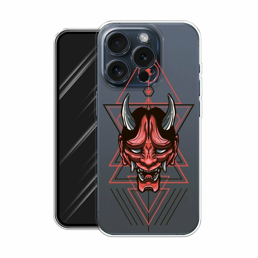 Чехол на Apple iPhone 15 Pro / Айфон 15 Про с принтом Hanya Oni mask, прозрачный — фото 1