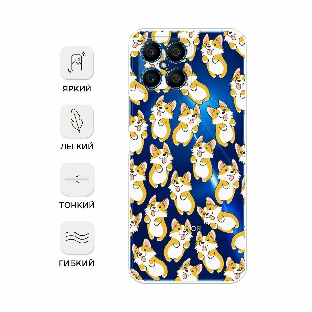 Чехол на Honor X8 / Хуавей X8 с принтом Милашки корги, прозрачный — фото 1