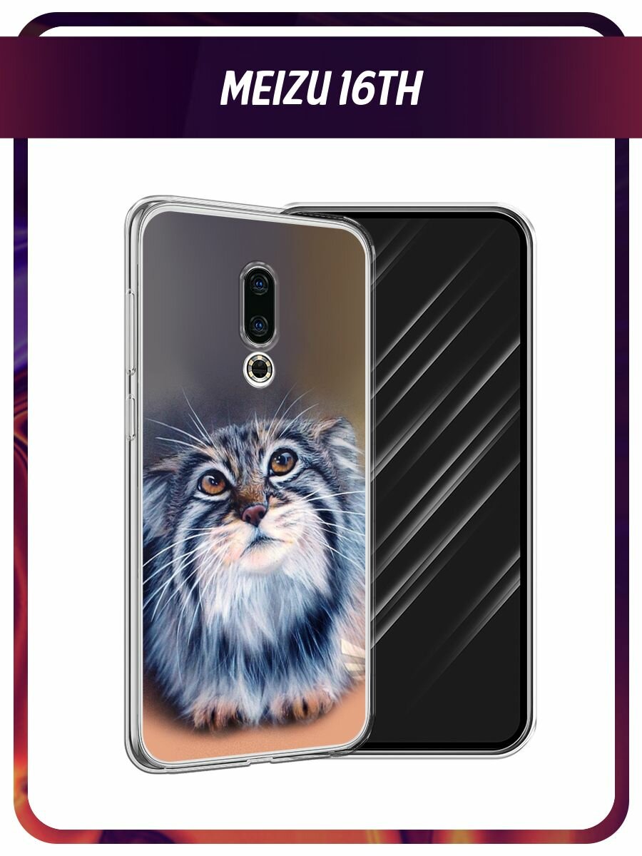Силиконовый чехол на Meizu 16th / Мейзу 16th с принтом "Кот манул 2"