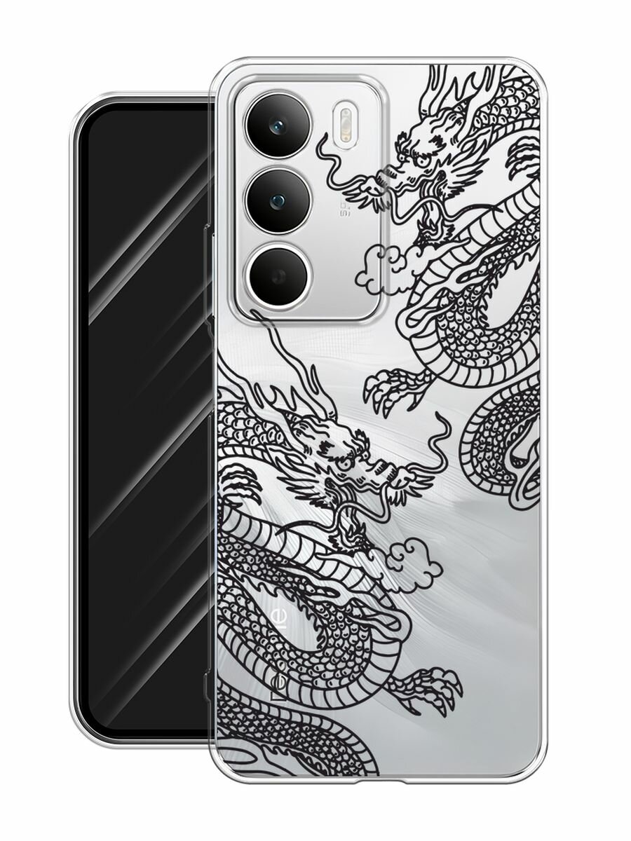 Чехол на Realme C71/P3 Lite 4G / Реалми С71/P3 Лайт 4G с принтом "Два китайских дракона", прозрачный — фото 1