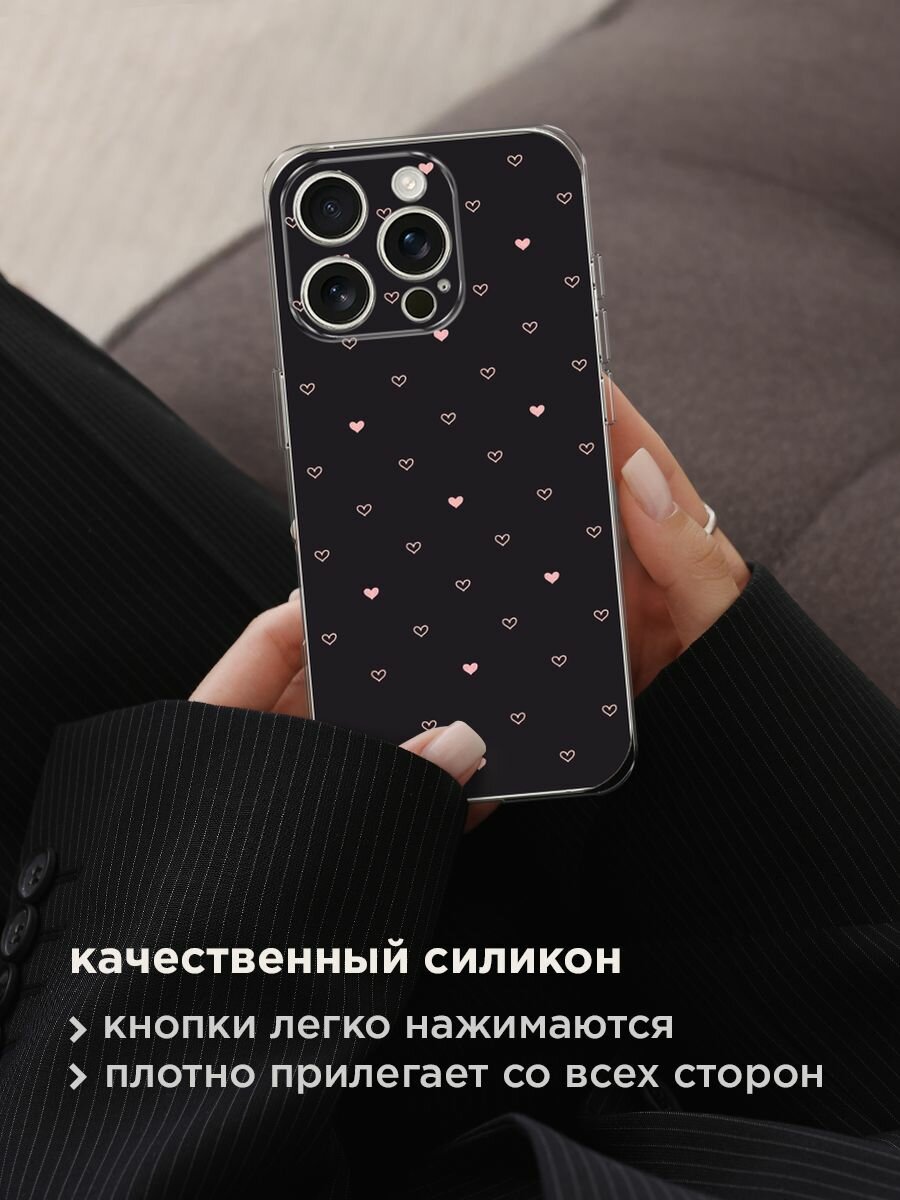 Чехол на Apple iPhone 16 Pro / Айфон 16 Про с принтом "Черный фон и сердечки" — фото 1