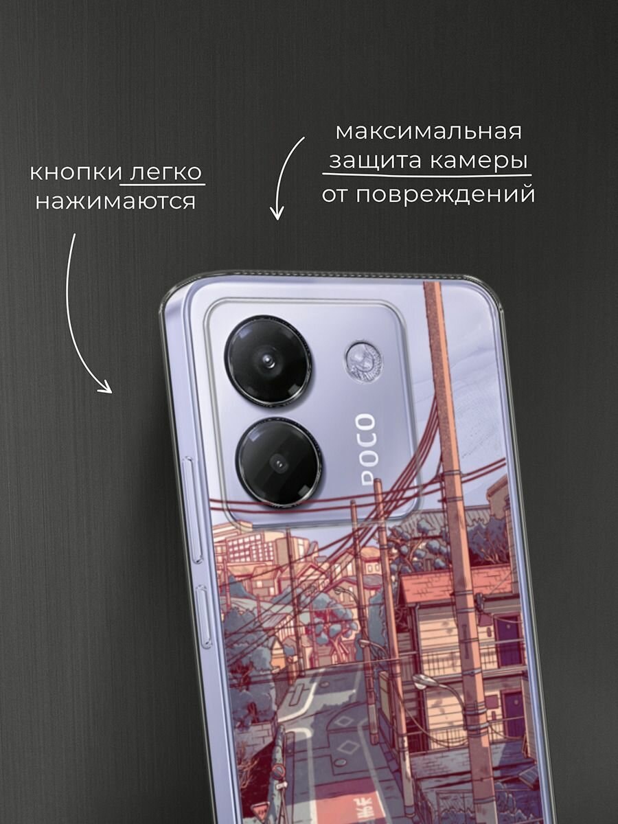 Чехол на Poco M7 Pro / Поко М7 Про с принтом "Закат на японской улице", прозрачный — фото 1