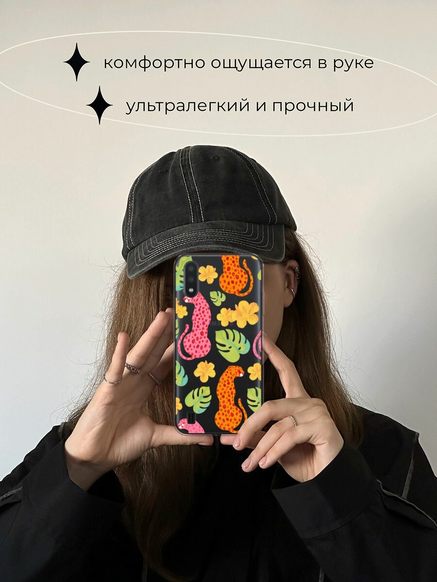 Чехол на Samsung Galaxy A01 / Самсунг Гэлакси А01 с принтом "Экзотика", прозрачный — фото 1