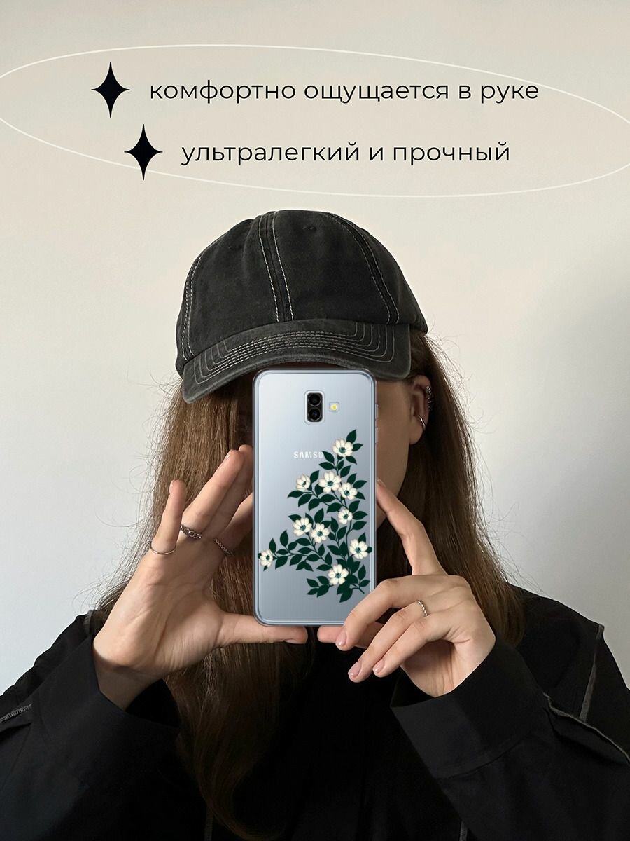 Чехол на Samsung Galaxy J6 + / Самсунг Галакси J6 Плюс 2018 с принтом "Цветы с черными листьями" — фото 1