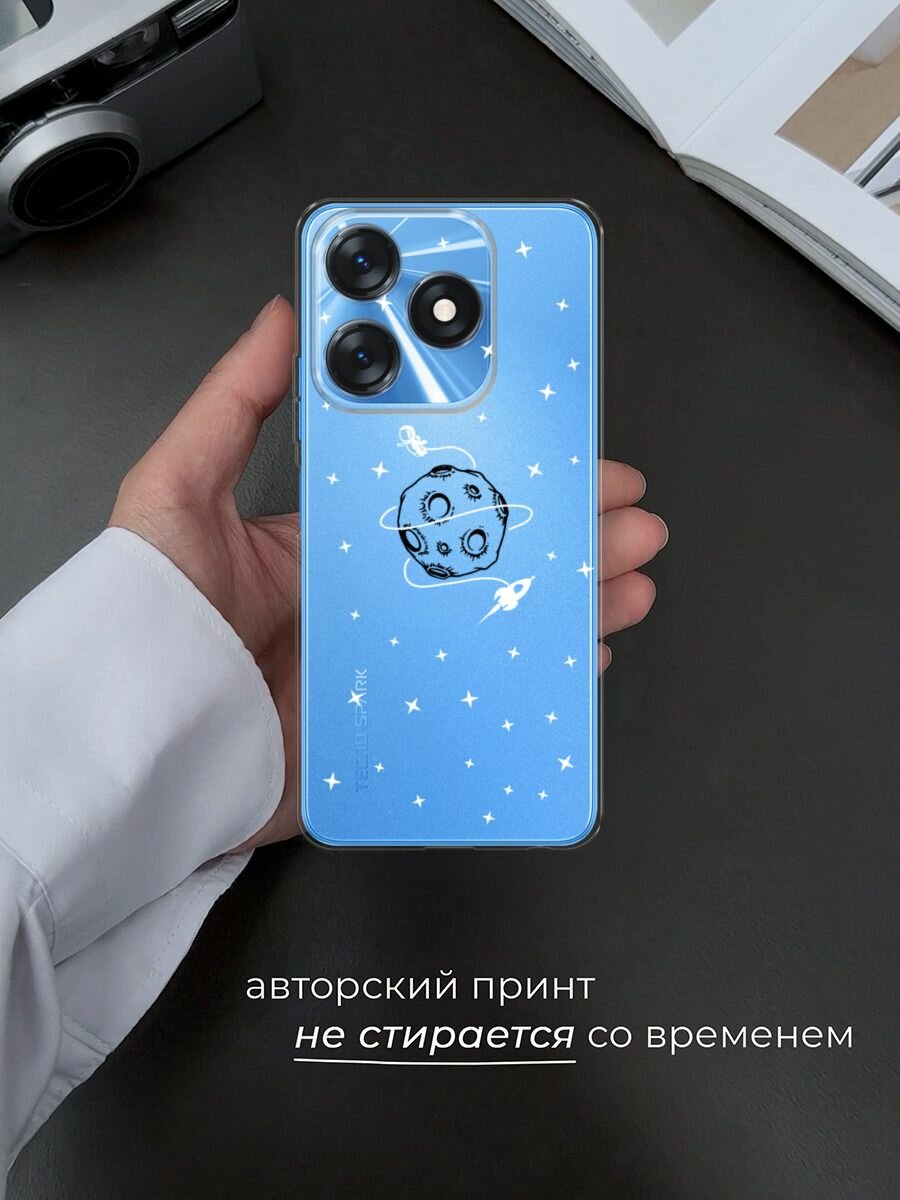 Чехол на Tecno Spark 10/10C / Текно Спарк 10/10С с принтом "Полет вокруг луны", прозрачный — фото 1