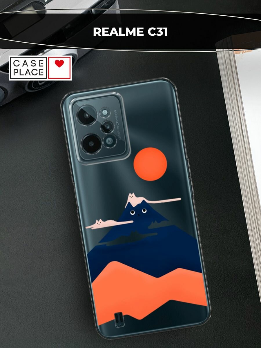 Чехол на Realme C31 / Реалми C31 с принтом "Кот-гора", прозрачный