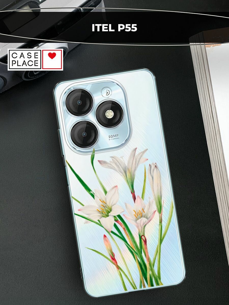 Чехол на Itel P55 / Ител Р55 с принтом "White lily", прозрачный