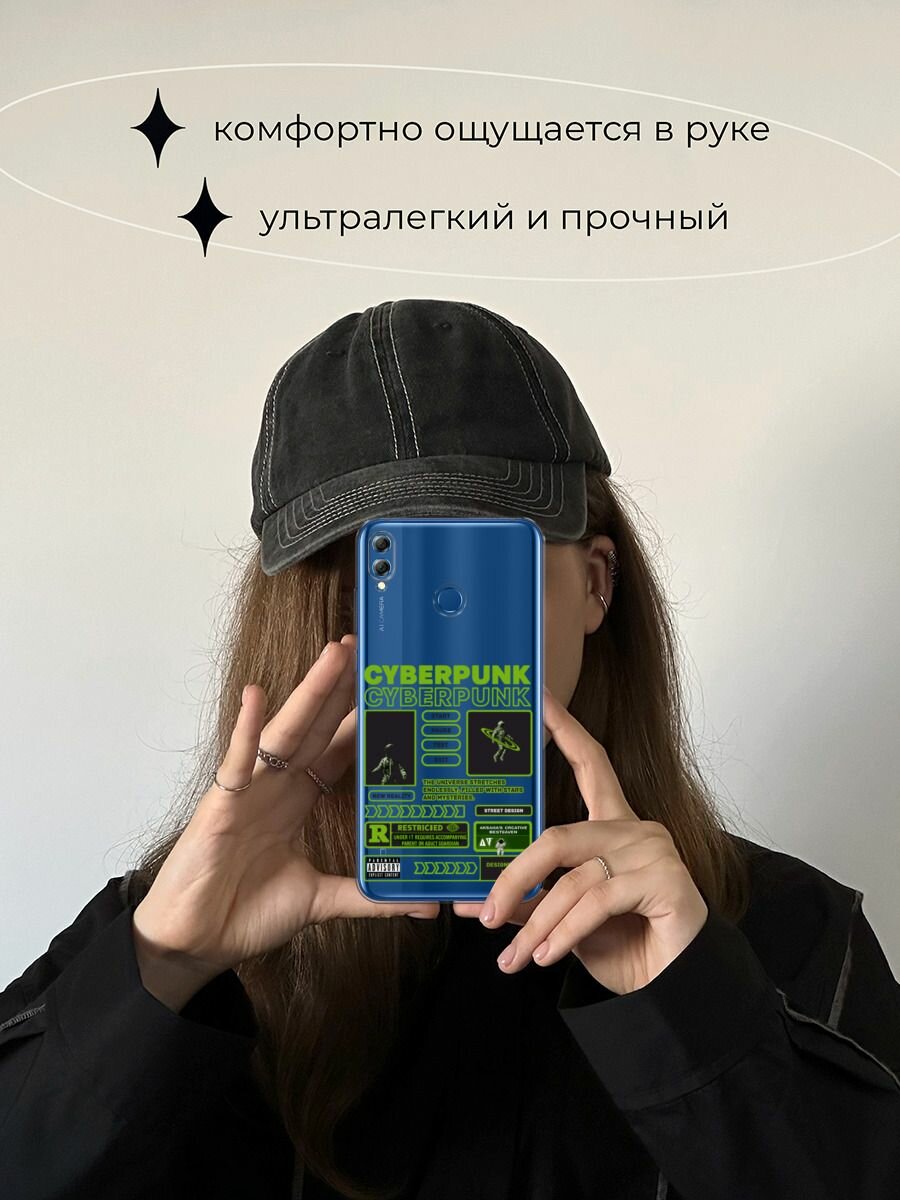 Чехол на Honor 8X / Хонор 8Х с принтом "Cyberpunk", прозрачный — фото 1