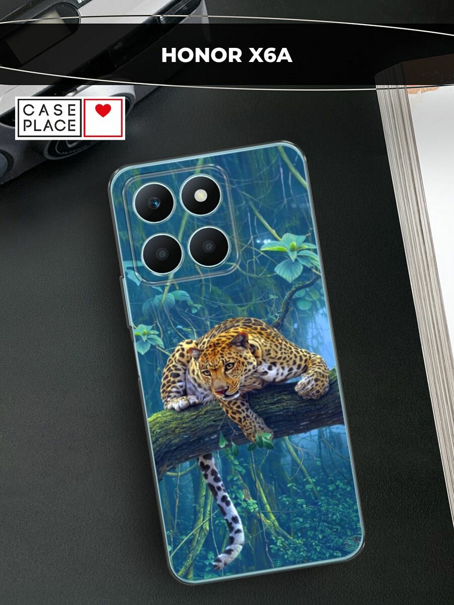 Силиконовый чехол на Honor X6A / Хонор X6A с принтом "Леопард охотник"