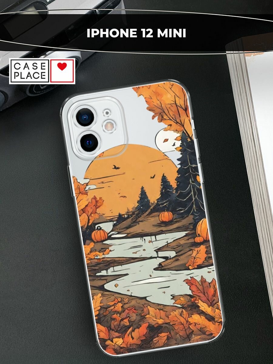 Чехол на Apple iPhone 12 mini / Айфон 12 Мини с принтом "Осенний лесной уголок", прозрачный