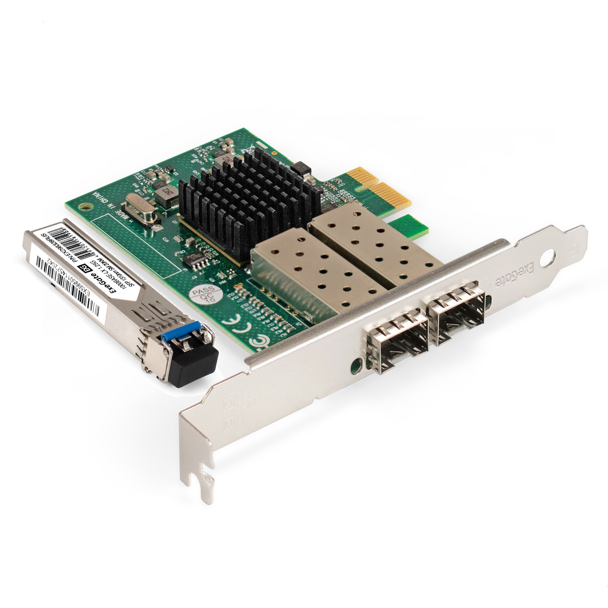 Комплект: Сетевой адаптер SFP ExeGate EXE-82576-F2+Трансивер Single-Mode до 20км ExeGate EXT-1G-SM1310-LC2-20KM(EX296229RUS: PCI-E x1 v2.0, порты 2x SFP, Gigabit Server NIC Intel Chipset 82576-F2+EX298328RUS: Tx:1310/Rx:1310нм, разъем Duplex LC)EX298938RUS