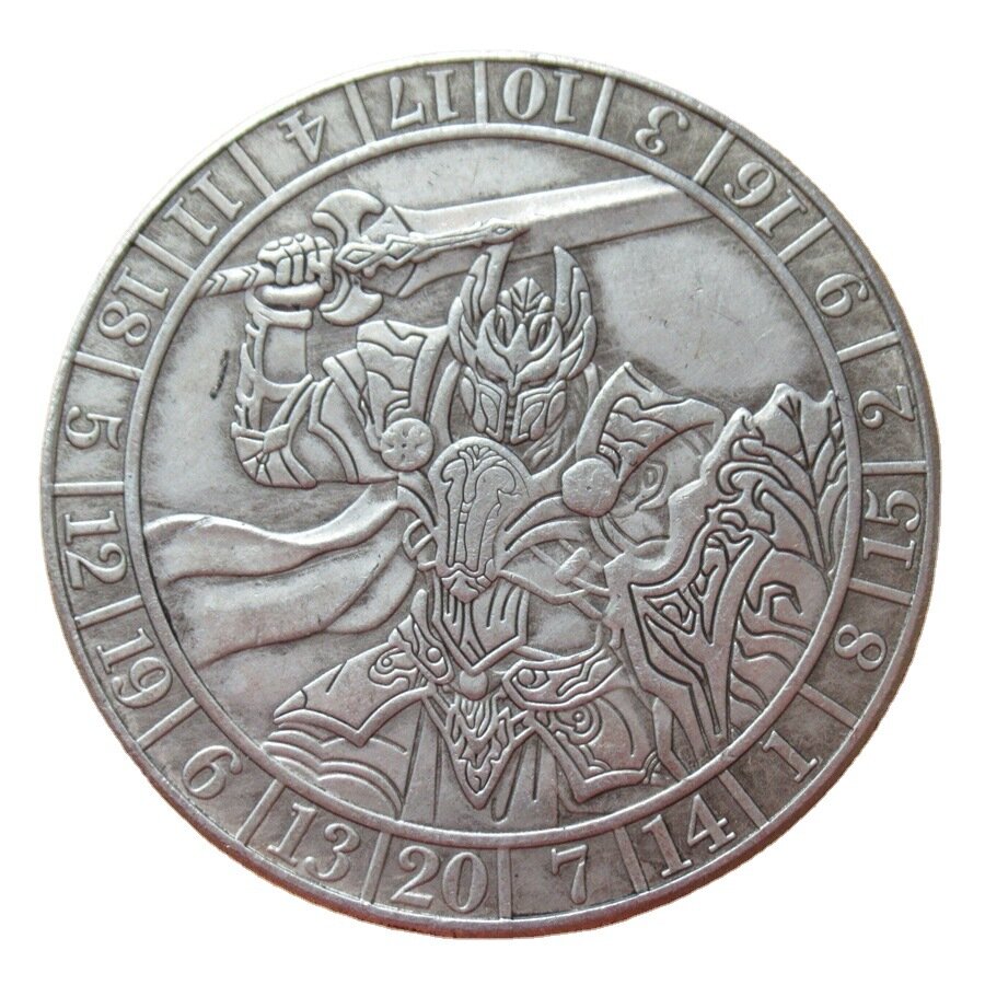 Памятная монета «Фэнтезийный воин», дизайн доспехов героя в средневековом стиле с мечом и щитом, старинная медная реплика монеты, винтажная коллекционная монета для демонстрации или коллекционирования в ролевых играх.