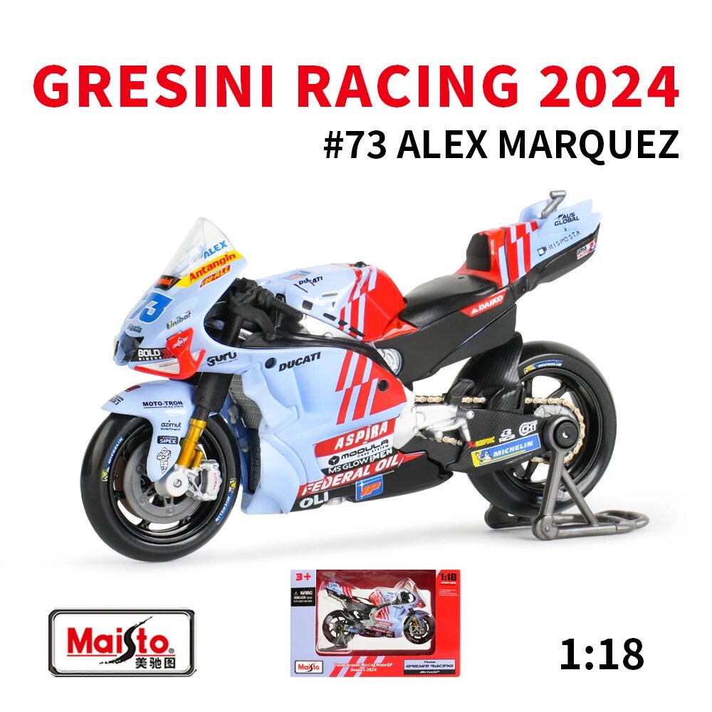 Maisto 1:18 Gresini Racing 2024 GP Racing Repsol Team, литые автомобили, Коллекционные модели мотоциклов, игрушки, 2024 Gresini 73