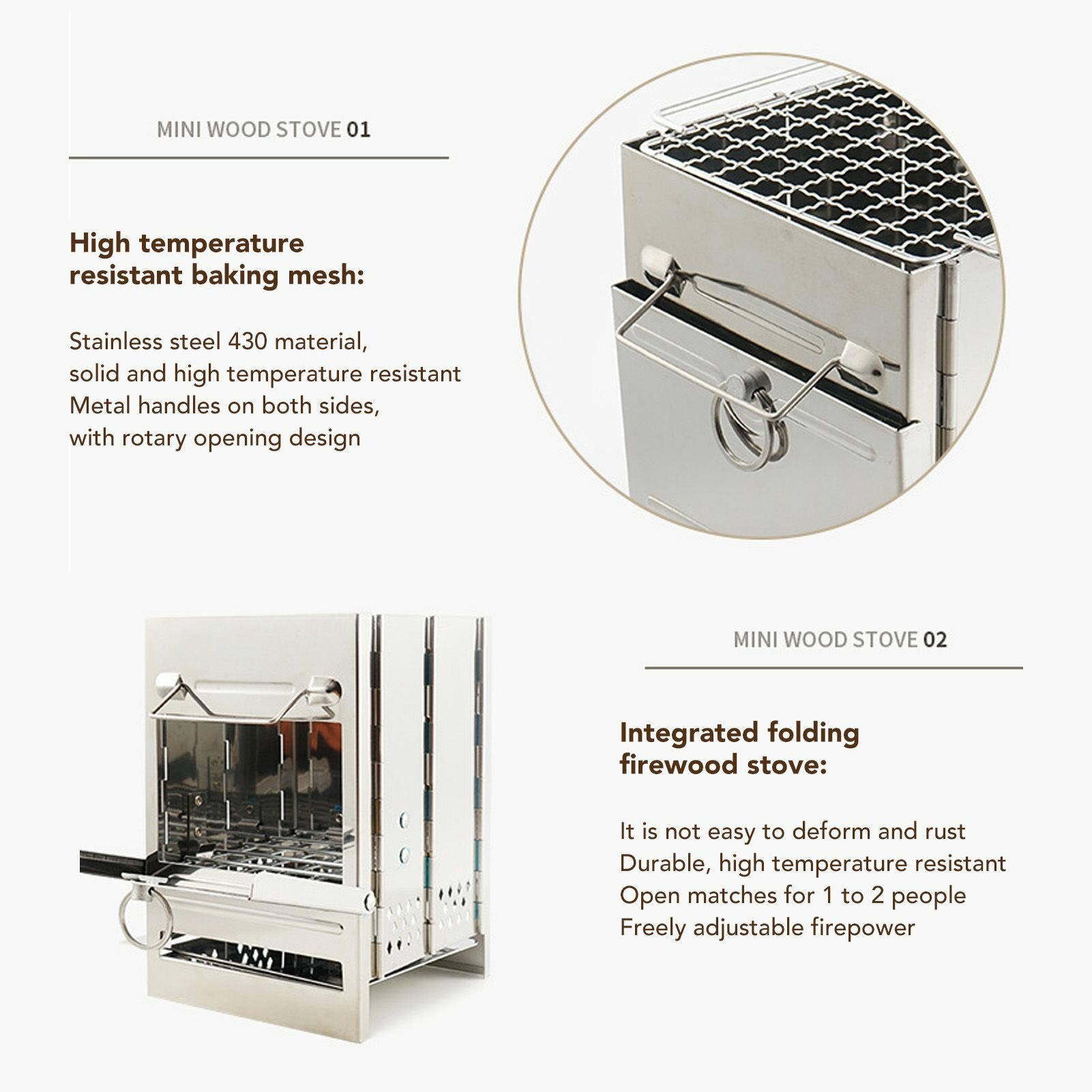 Кемпинговая дровяная печь складная из нержавеющей стали встроенный мини-гриль-барбекю для теплого пикника на открытом воздухе