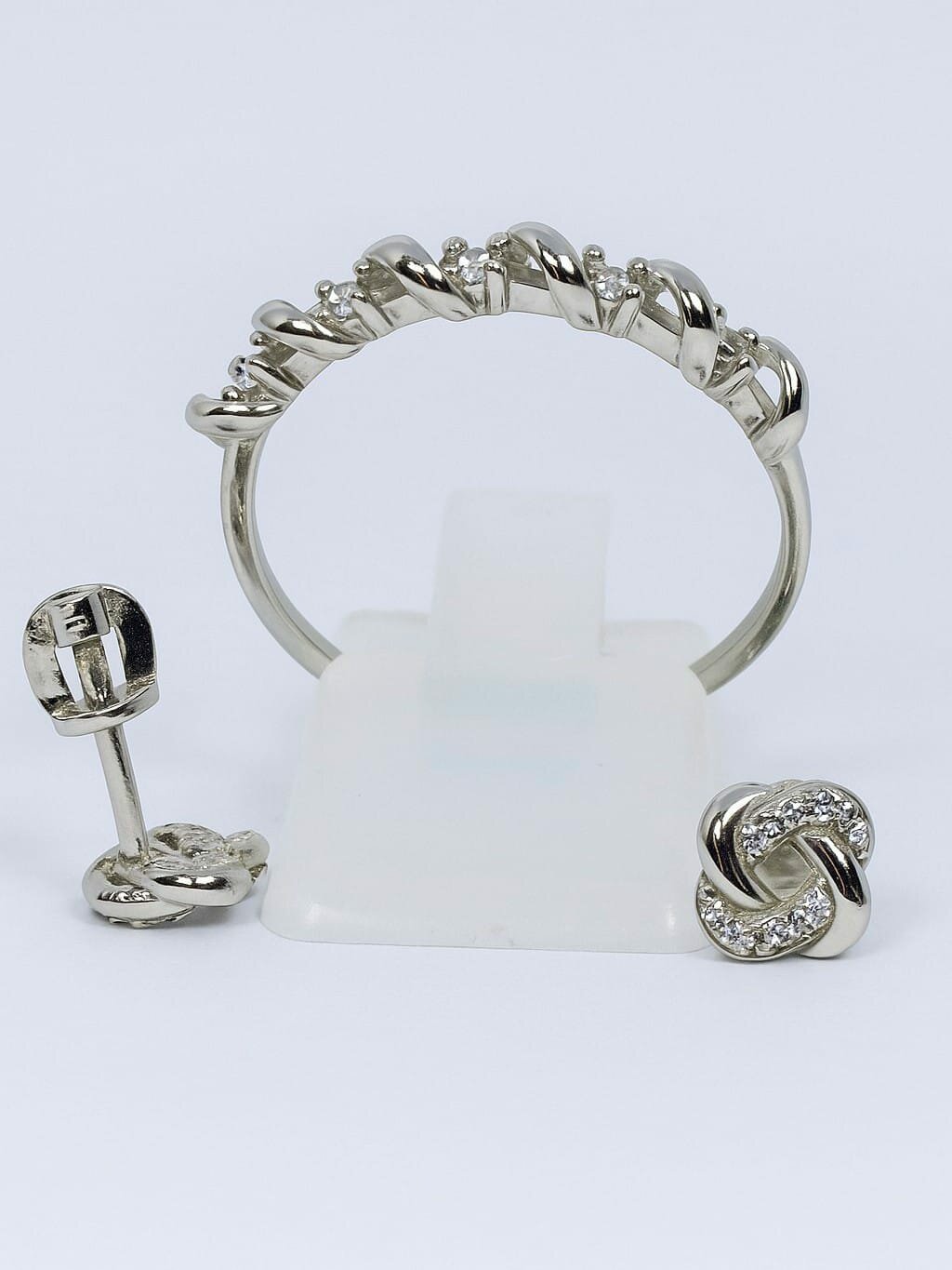 Ювелирный комплект, серебро, 925 проба, родирование, фианит