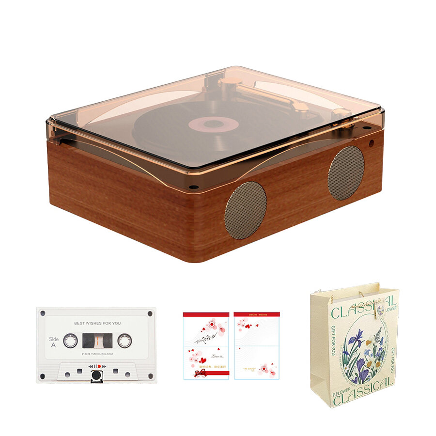 CD-плееры COZMO vintage brown, аудио кассета, поздравительная открытка, подарочный пакет