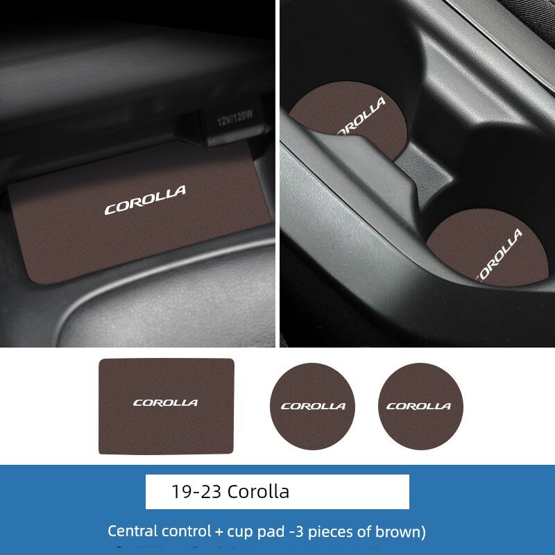 Набор из 3 элементов для салона Toyota Corolla 2019-2024: чехлы для центральной консоли и кружек в глубоком коричневом