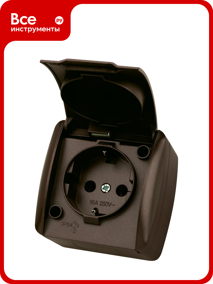 Розетка TDM ELECTRIC 2П+3 открытой установки IP54 16А с крышкой шоколад "Селигер"