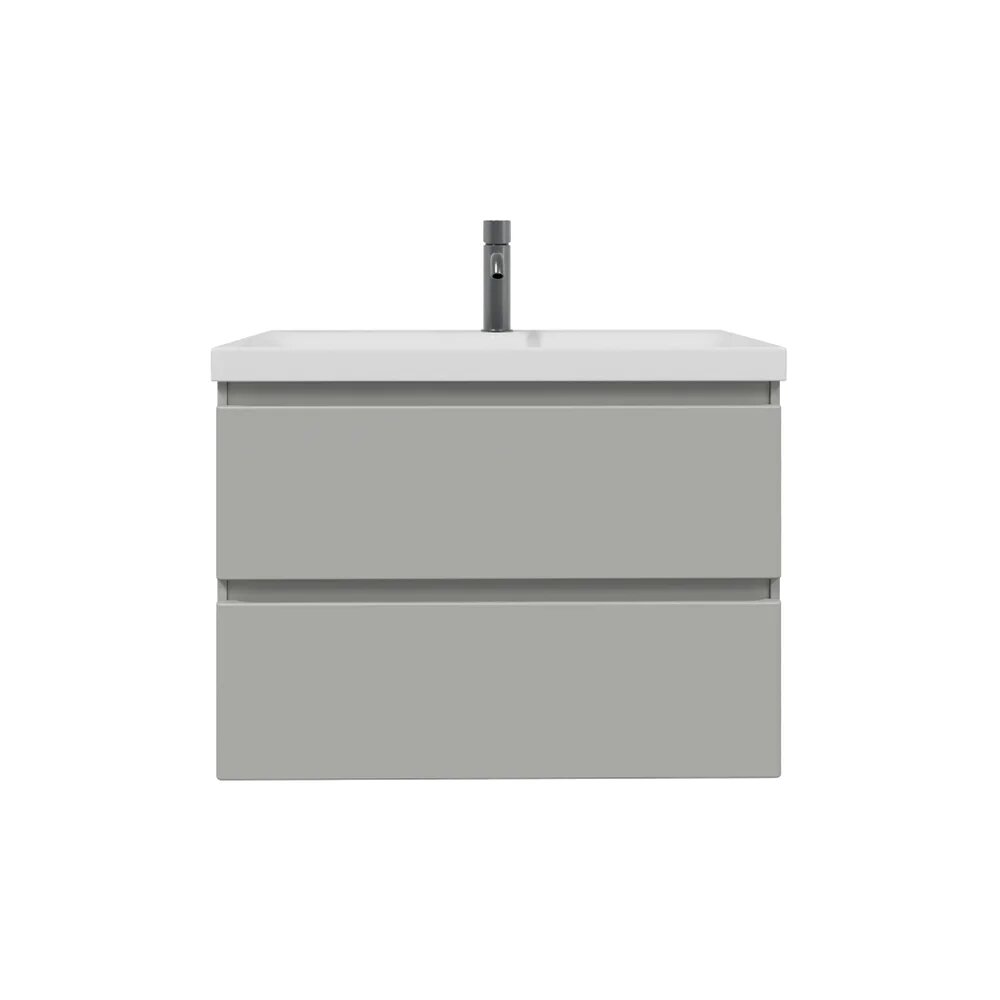 Тумба с раковиной SanStar Riana 80 подвесная, 80, 5 см, серая, матовая, из МДФ, с ящиками, раковина для ванной, фарфоровая, прямоугольная, встроенный слив-перелив