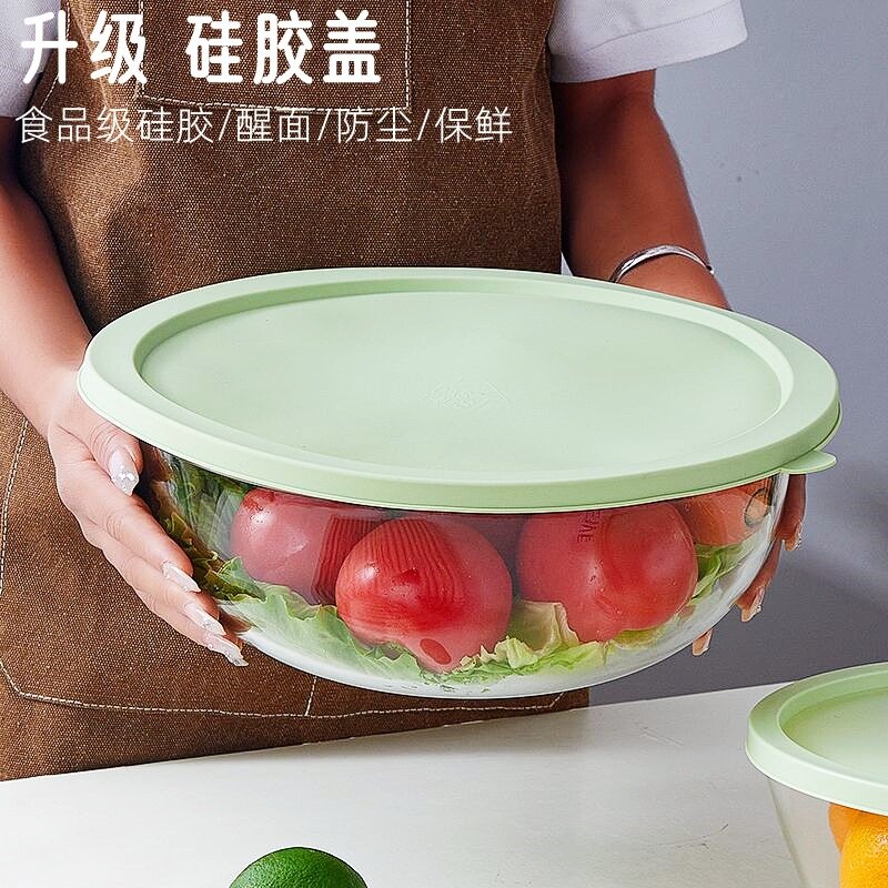 Стеклянная чаша устойчива к высоким температурам и подходит для замешивания и расстойки теста. Это большая бытовая чаша для ферментации, выпечки и взбивания сливок.