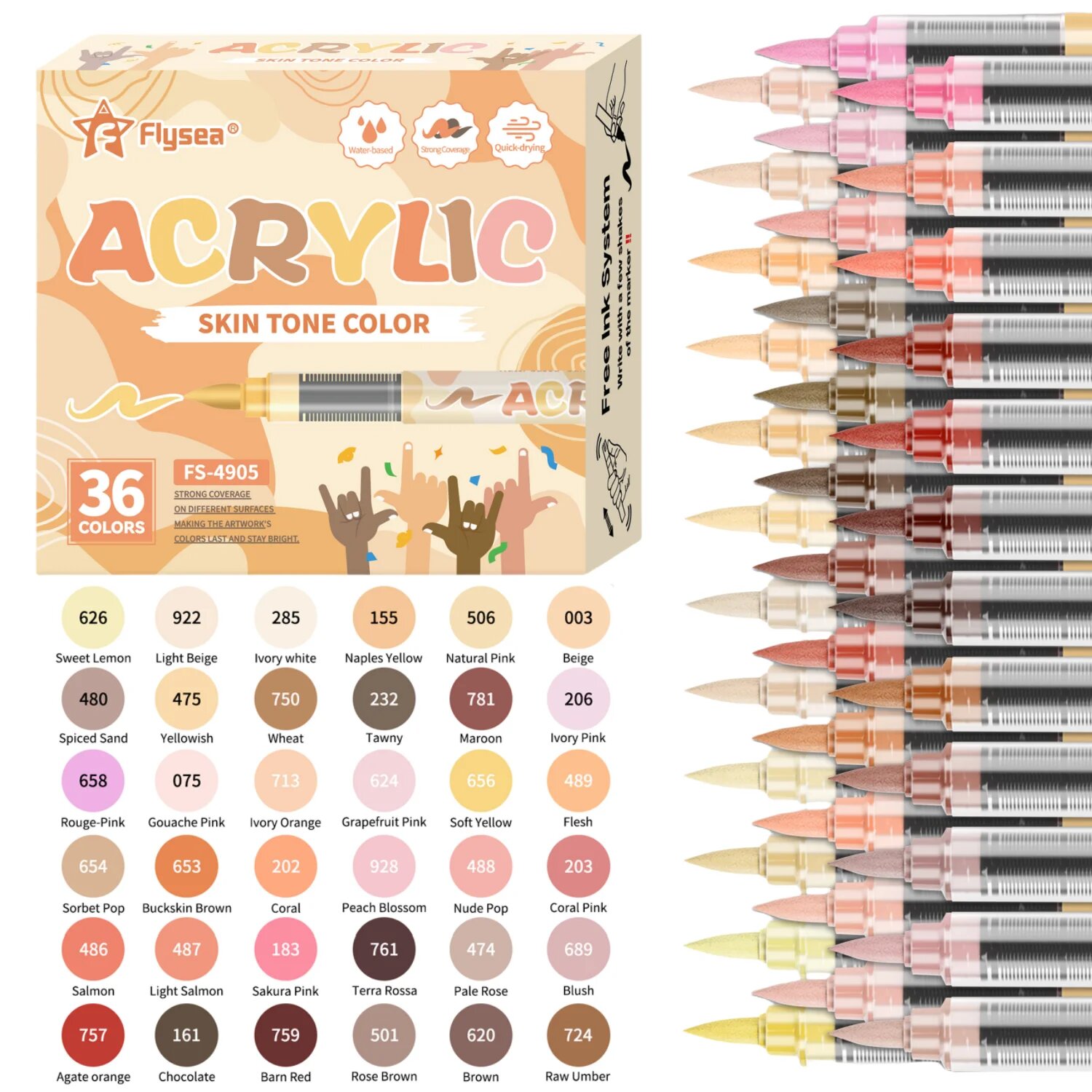 Акриловые маркеры Flysea Skin Tone Color 36 цветов