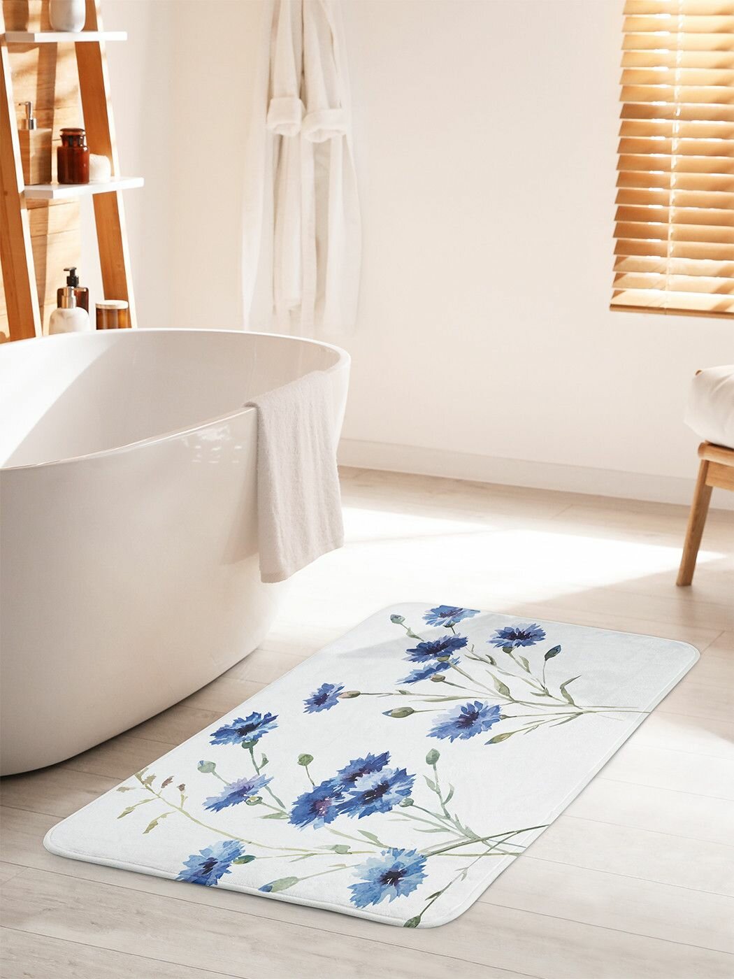 Коврик для ванной комнаты и туалета противоскользящий "Фон с васильками" 60х100 см, JoyArty