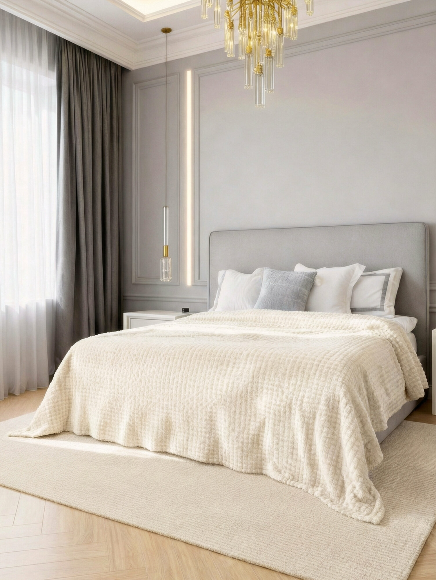 Плед кубик, евро, Плед-покрывало, велсофт, 220х200 см, молочный