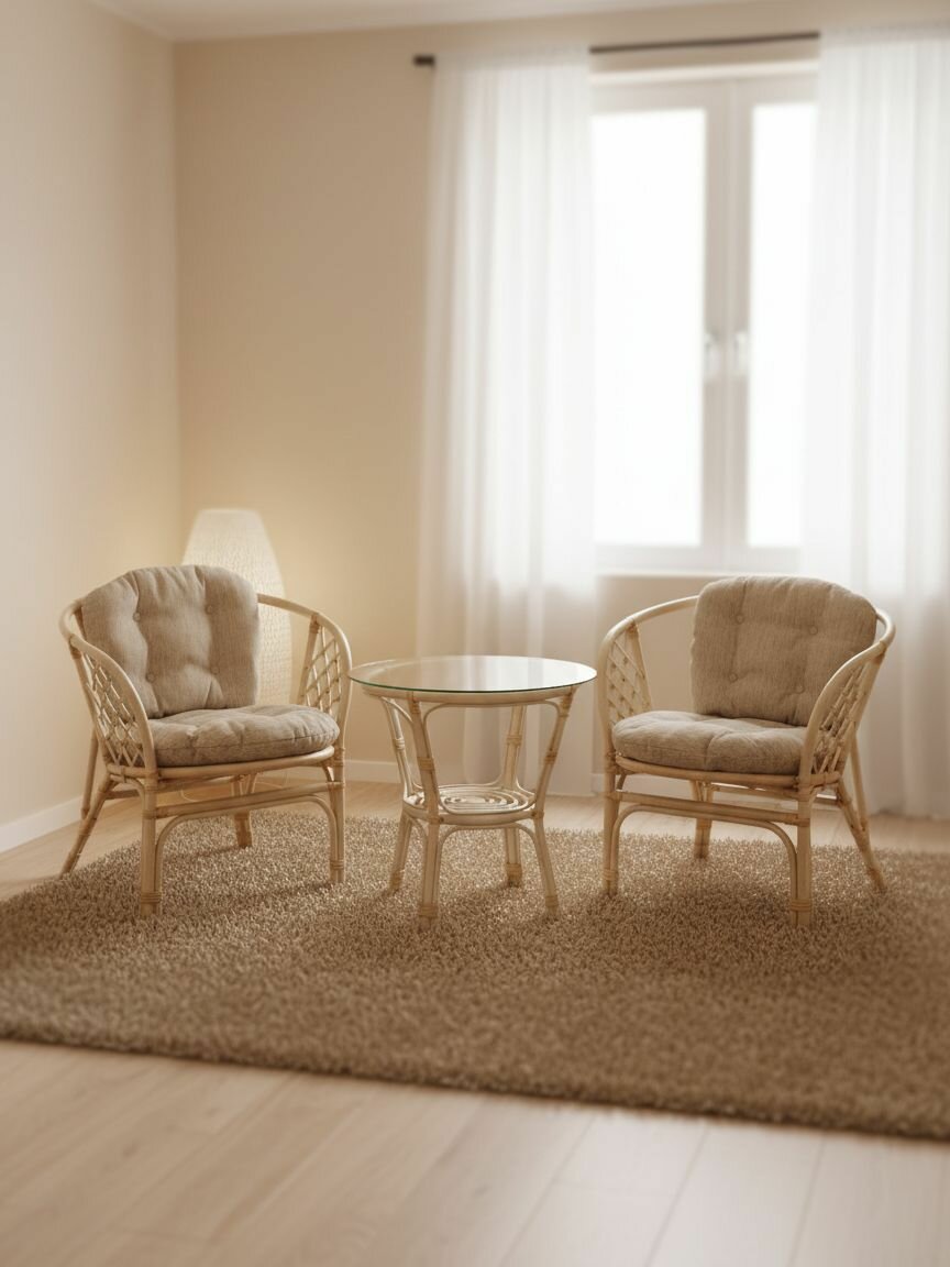 Комплект плетёной мебели из натурального ротанга с мягкими подушками