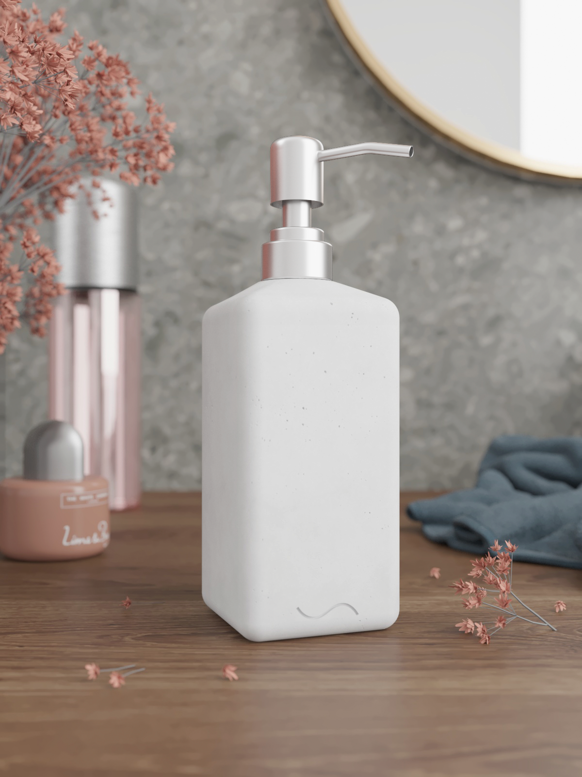 Дозатор для жидкого мыла Emily Slim с металлической помпой, бетон 250 мл, белый матовый