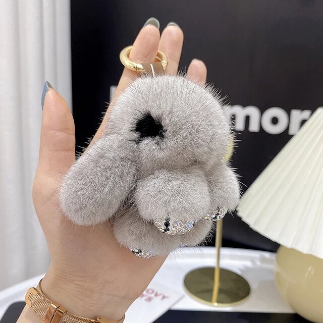 Роскошный кулон из меха норки и кролика, брелок для сумок, украшения, плюшевый кулон с рогом, милый кролик, детская мультяшная кукла-животноеРазмер: 8 см