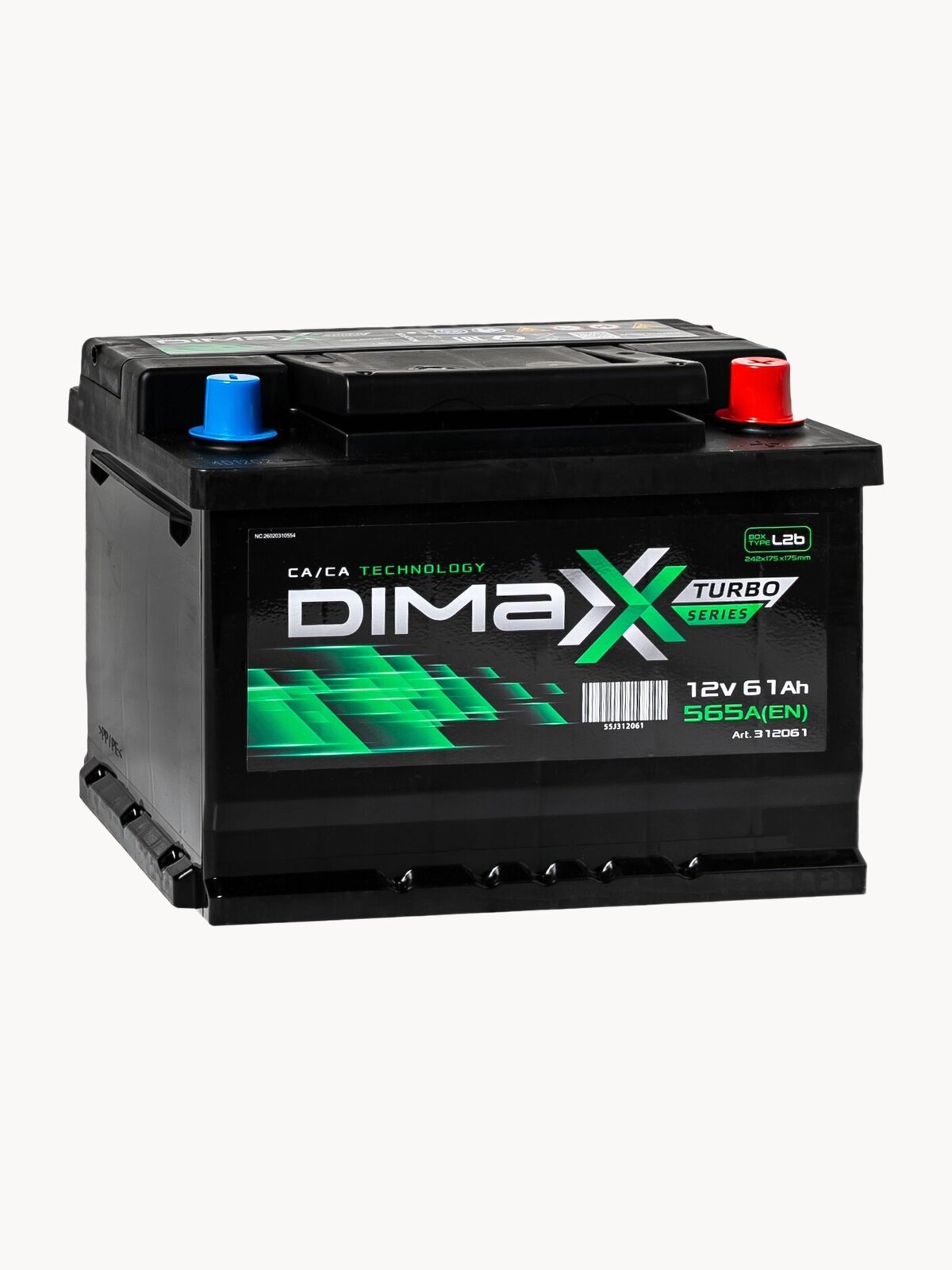 Аккумулятор 2024 года DIMAXX TURBO EURO 61ач, низкий, обратная полярность