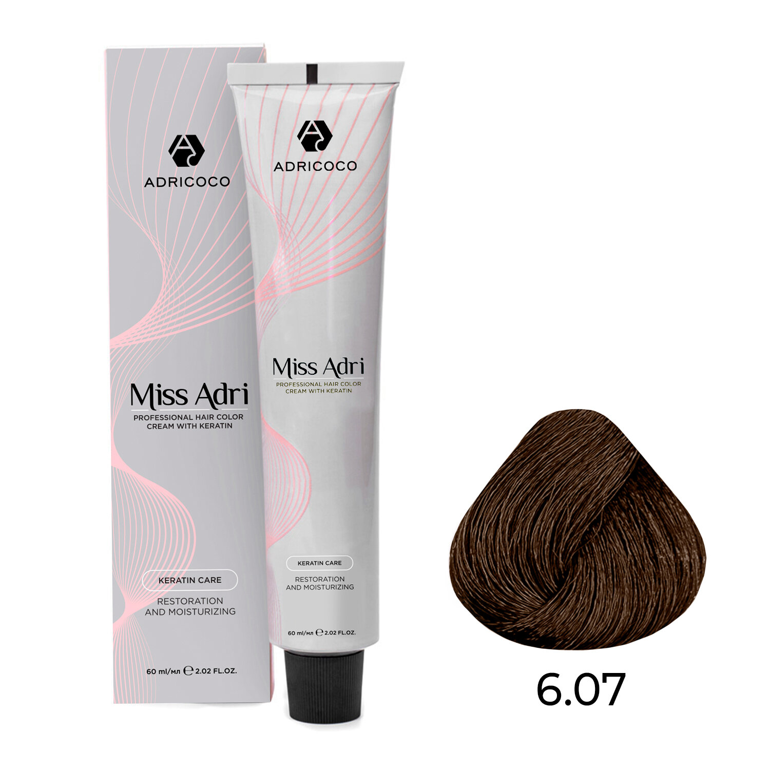 Крем-краска для волос Miss Adri с кератином, оттенок 6.07 Темный блонд холодный, ADRICOCO, 60 мл