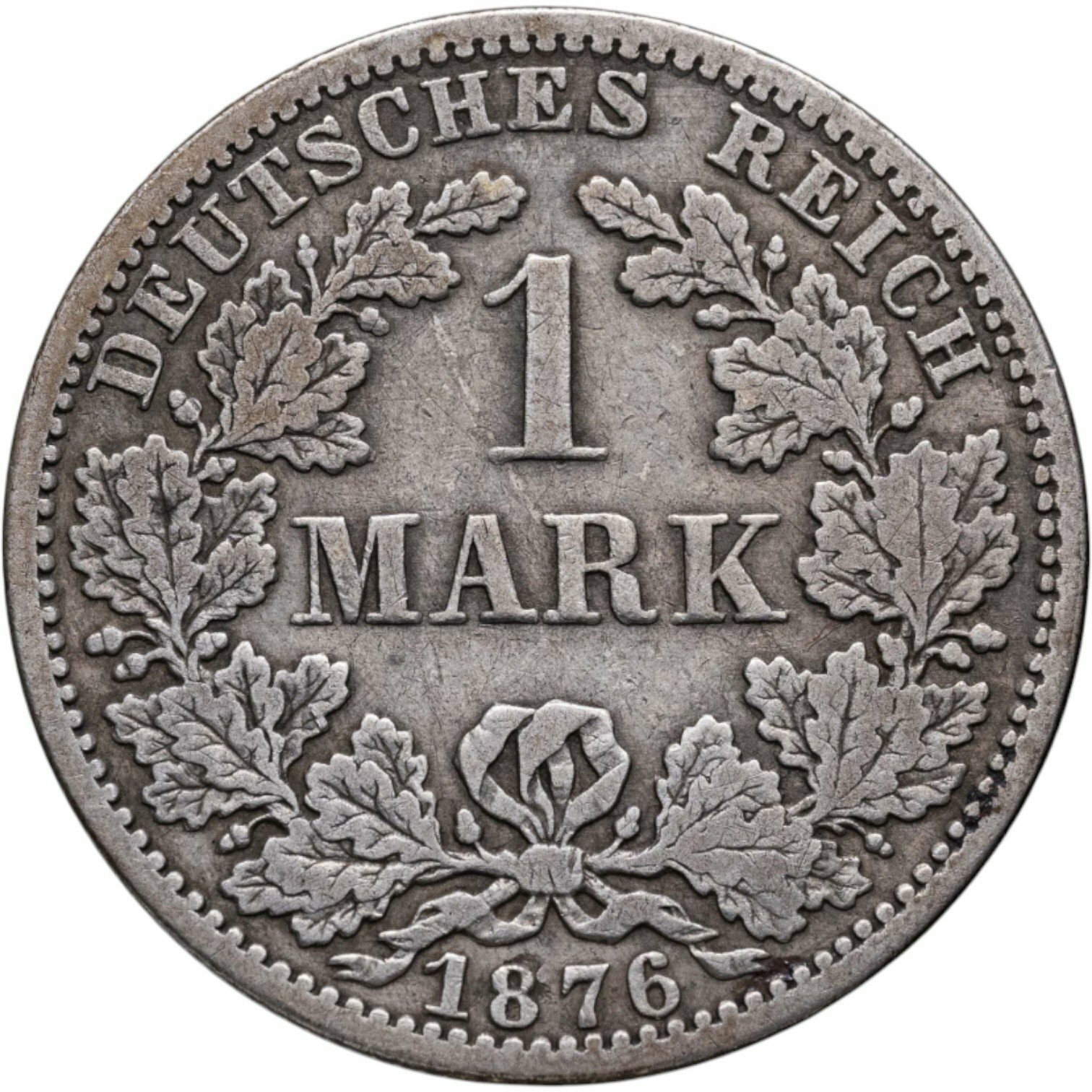 Германия 1 марка mark 1876 A знак монетного двора: "A" - Берлин, Серебро 900, в сохранности VF-XF