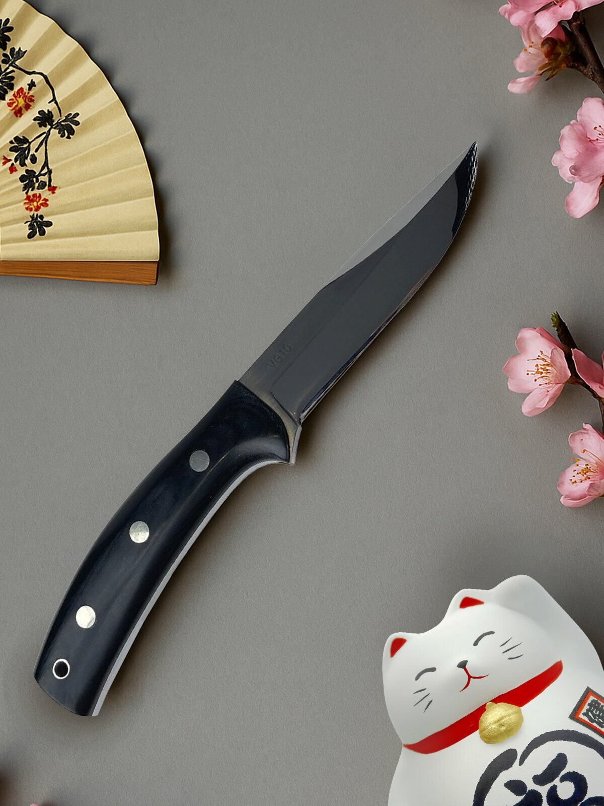 Нож Туристический Takahashi Toshiyuki (TT-2402), длина лезвия 12 см, Сталь VG-10, рукоять G-10, чехол кожа, Япония