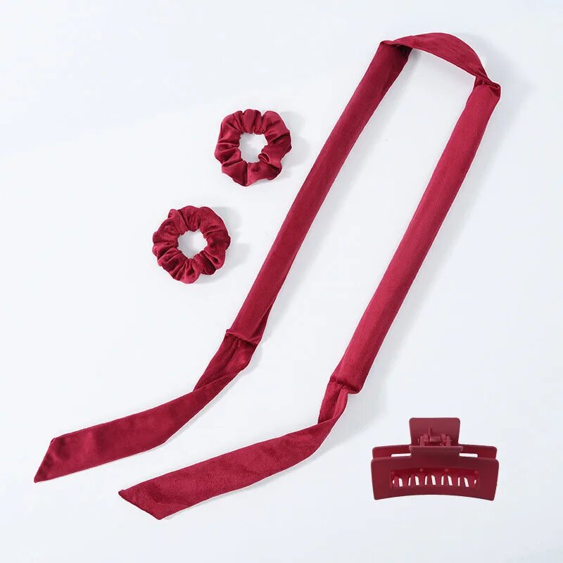 Бигуди-повязка для сна из велюра 3/4 set red-4pcs