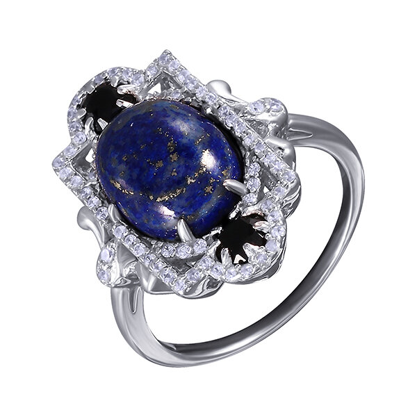 Кольцо, серебро, 925 проба, фианит, лазурит