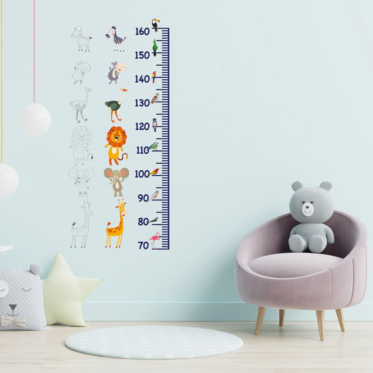 Маркерная пленка Static paper Ростомер цветной развивающий 3 в 1, 40x95 см. Измерение роста, рисование по точкам и раскраска со свойством пиши-рисуй-стирай.