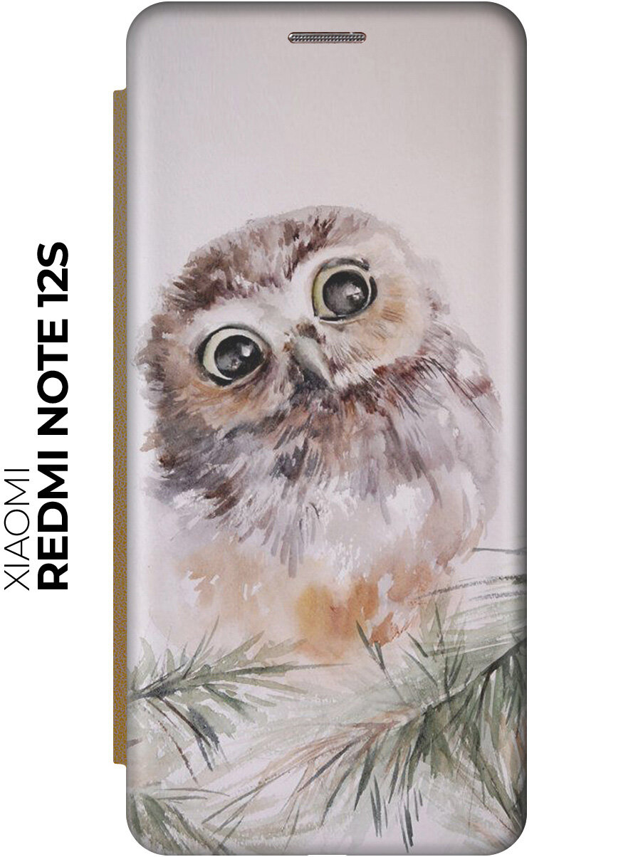 Чехол-книжка на Xiaomi Redmi Note 12s / Сяоми Редми Ноут 12с с рисунком "Совенок" золотистый