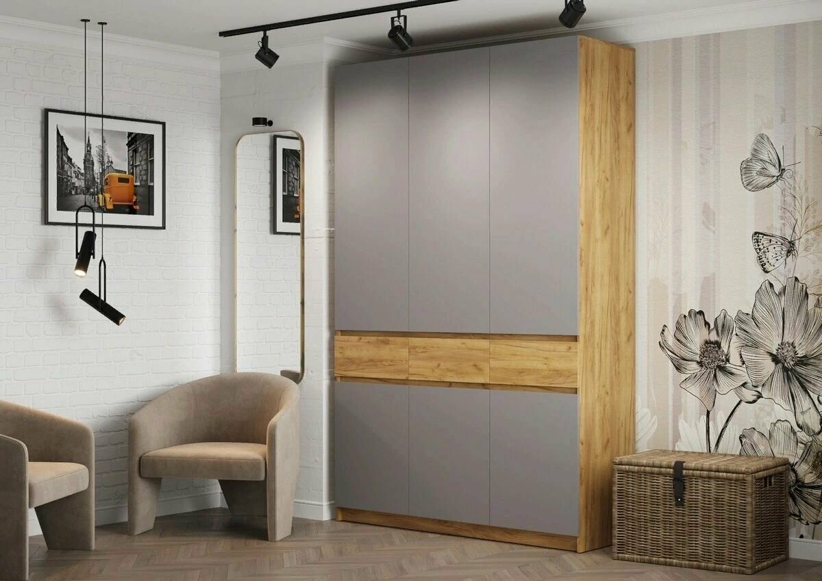 Шкаф Бостон 3х створчатый. ЛДСП дуб крафт золотой/серый шифер