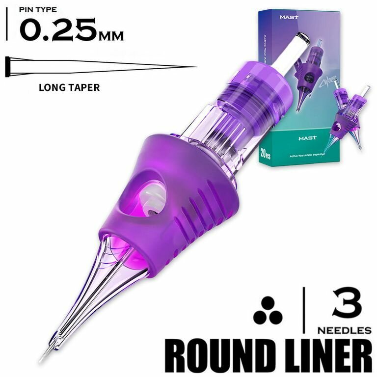 Картриджи для тату и перманентного макияжа MAST CYBER - 3 RLLT/0.25 Round Liner, 20шт