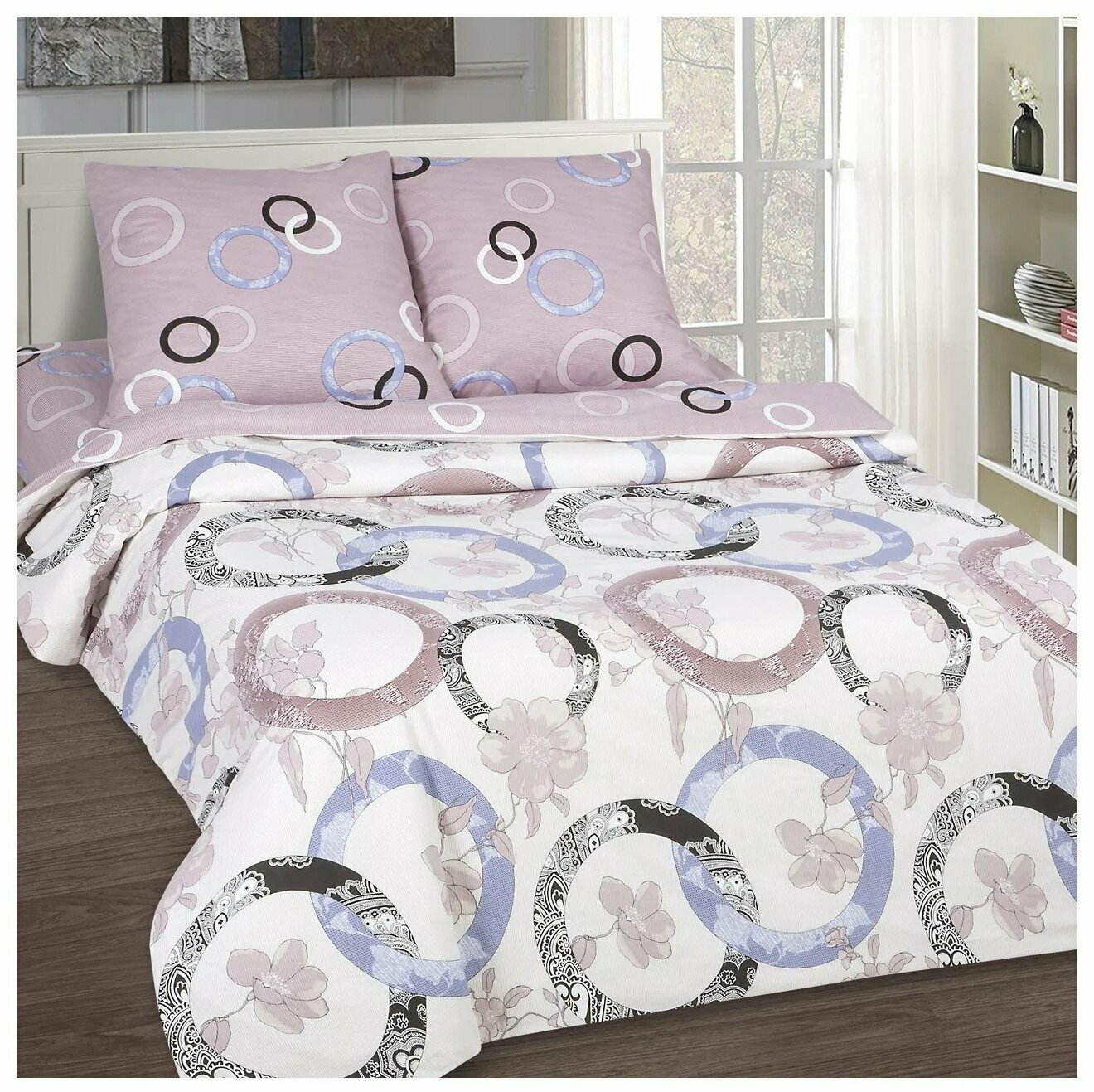 Комплект постельного белья АртПостель, "Мелодия" евро поплин, розовый, круги
