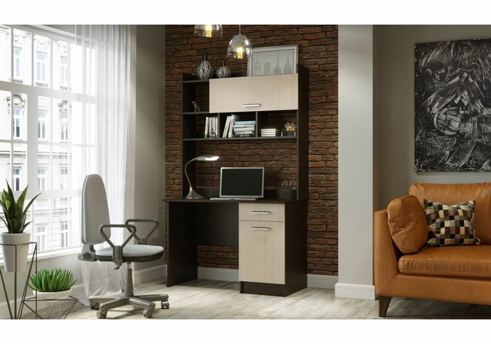 Стол компьютерный с ящиками Венге/Дуб Белфорт, ПСК-2, 111,8х57х188,2 см Памир