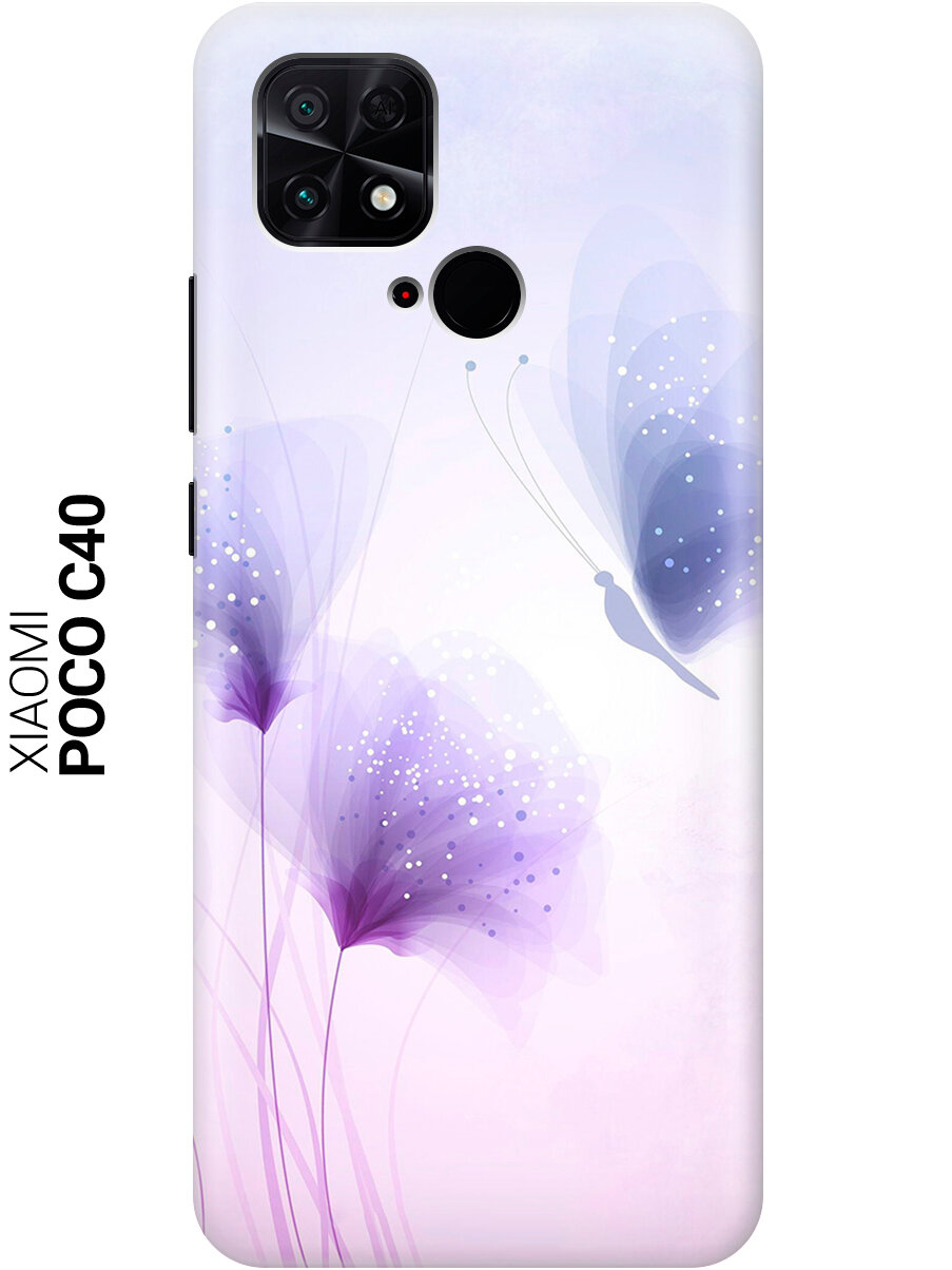 Силиконовый чехол на Xiaomi Poco C40 / Сяоми Поко С40 с рисунком "Бабочка и фиолетовые цветы"