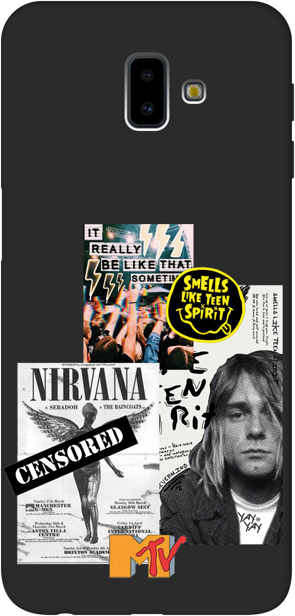 Матовый Soft Touch силиконовый чехол на Samsung Galaxy J6+ (2018), Самсунг Джей 6 плюс с 3D принтом "Nirvana" черный