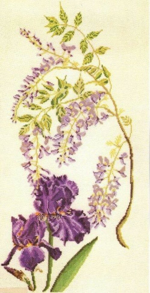 Набор для вышивания Thea Gouverneur #825 Wisteria-Iris (Глициния и ирис), Счетный крест, 33 x 65 см